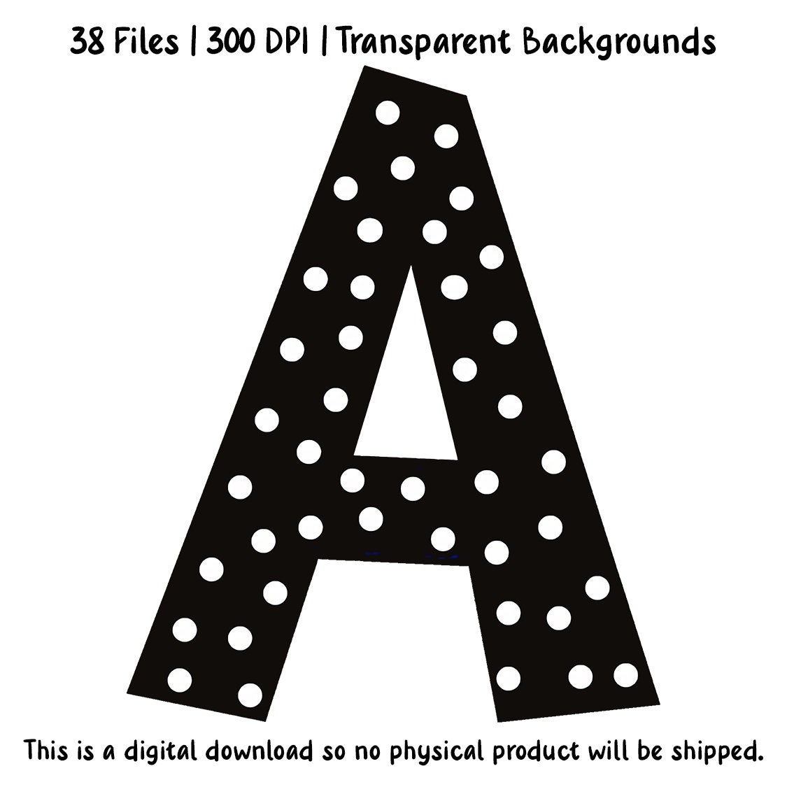 Polka Dot Alphabet Letters PNG: Black & White Clipart (digital Download ...