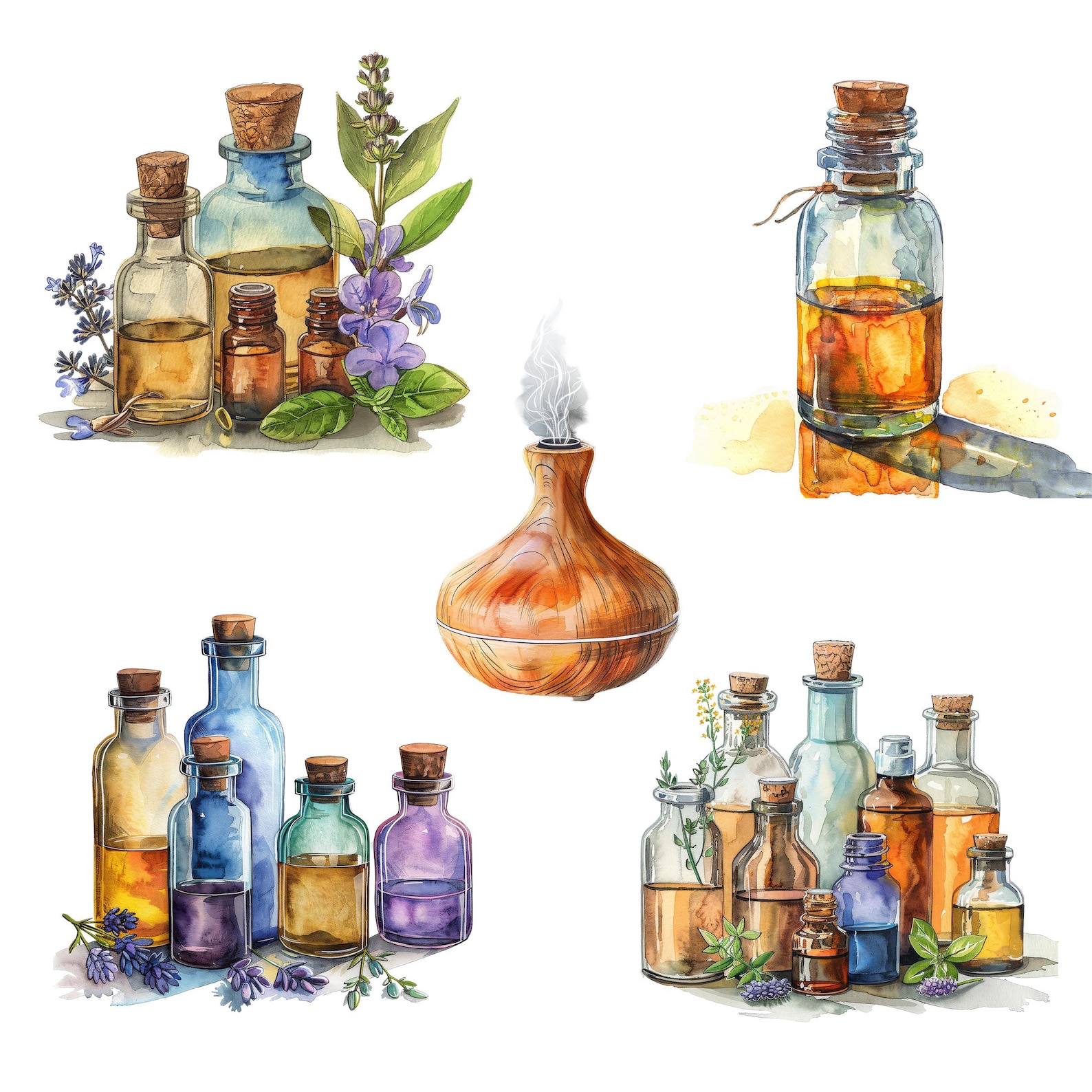 Watercolor Essential Oils Clipart: Aromatherapy PNG Images (digital ...