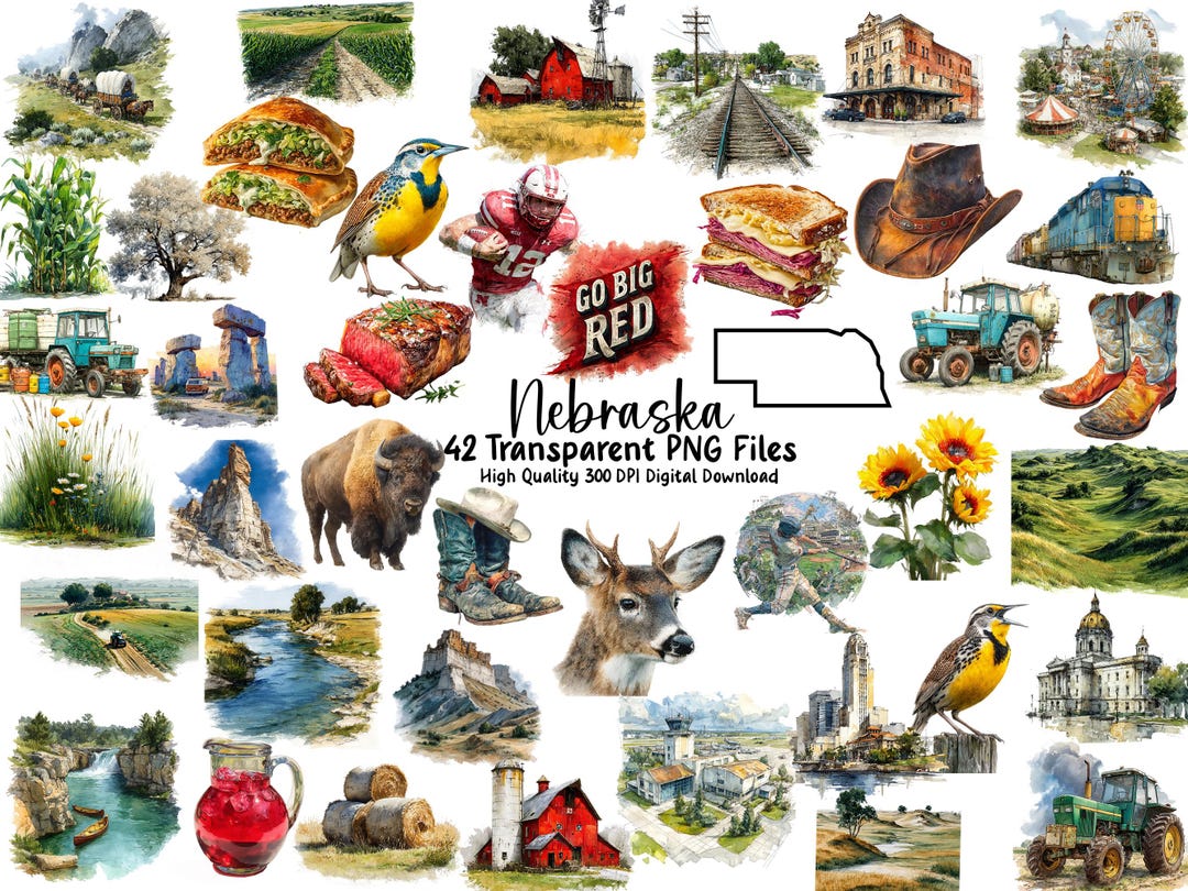 Nebraska Clipart: State Symbols, Landmarks, and Culture (PNG Digital ...