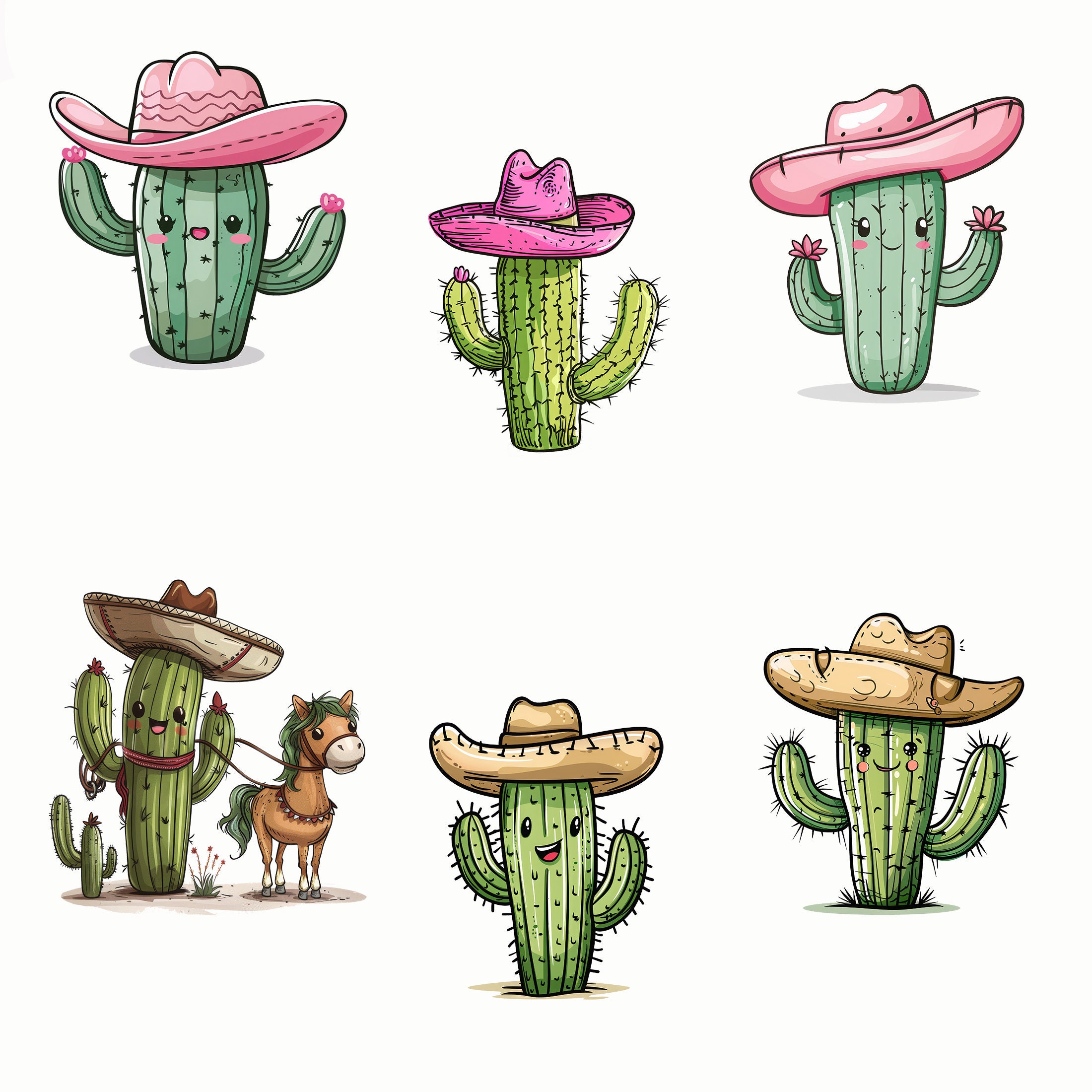 Cowboy Cactus Clipart, Whimsical Cacti Clipart, PNG, Invitations ...