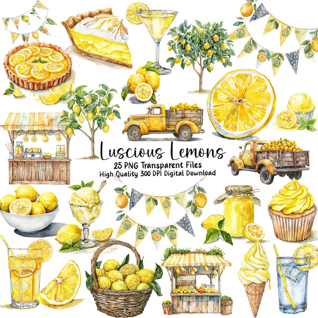 Watercolor Lemon Clipart - PNG - Instant Download - Commercial Use - Etsy
