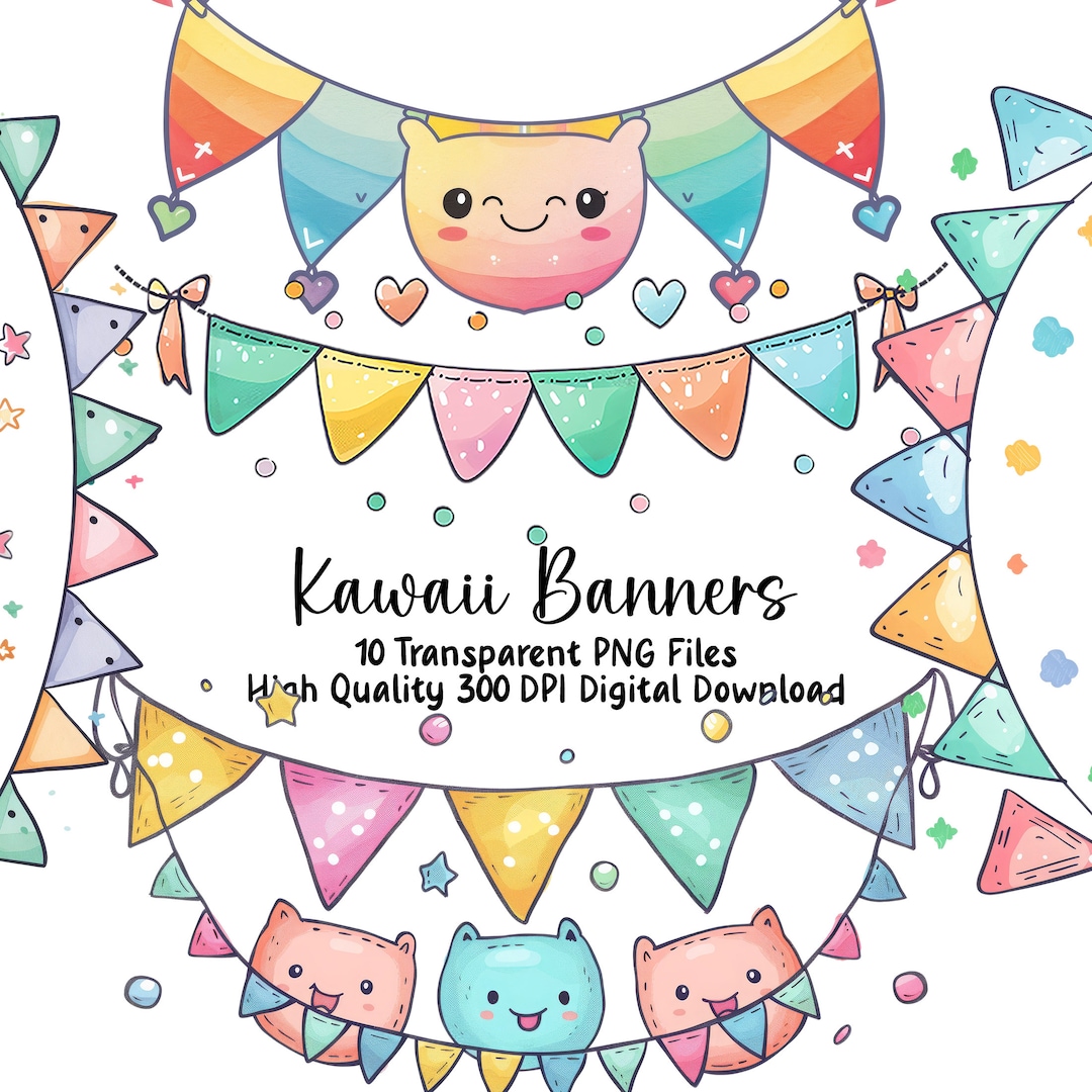 Kawaii Banners Clipart, Kawaii PNG, Journals Stickers, Planners Decor ...