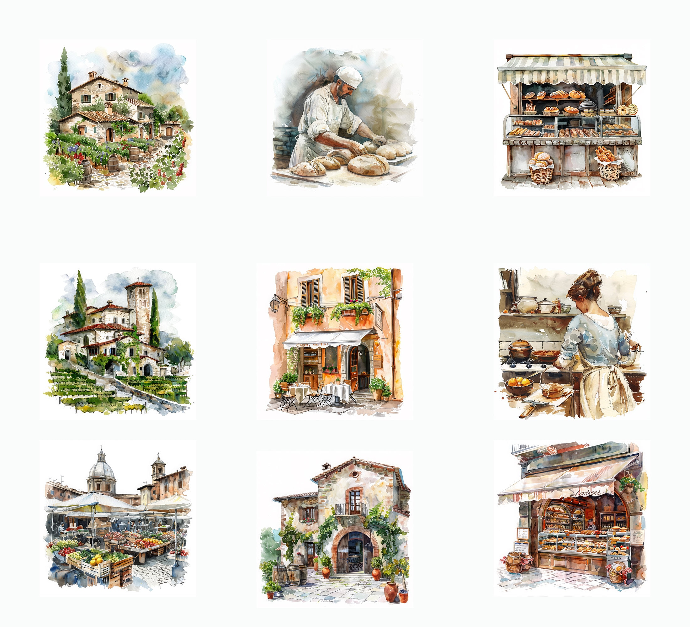 Beautiful Italy, Watercolor Summer Clipart, Travel, Italian Sceneries ...
