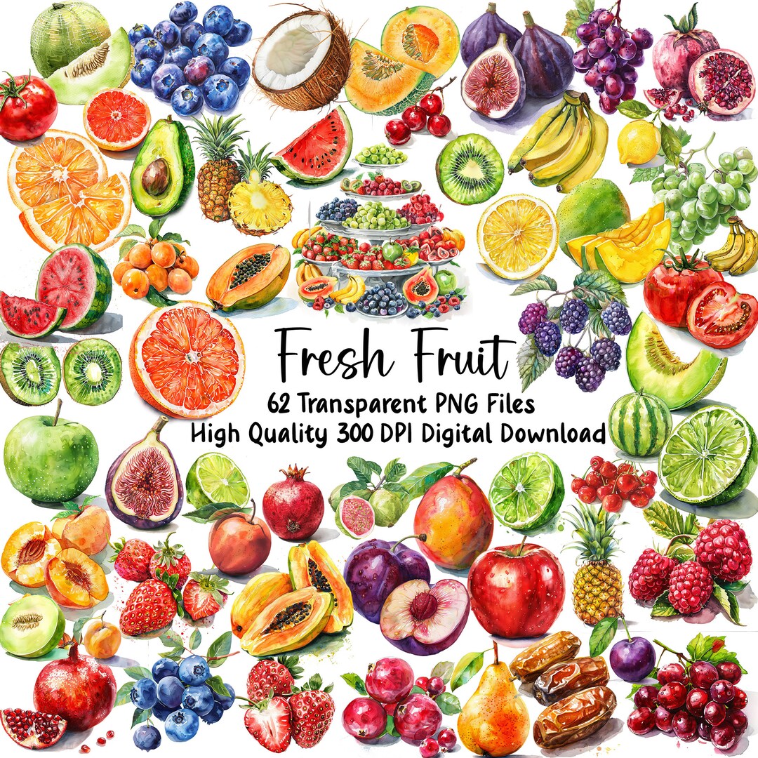 Watercolor Fruit Clipart, PNG Transparent Background, Card Making ...