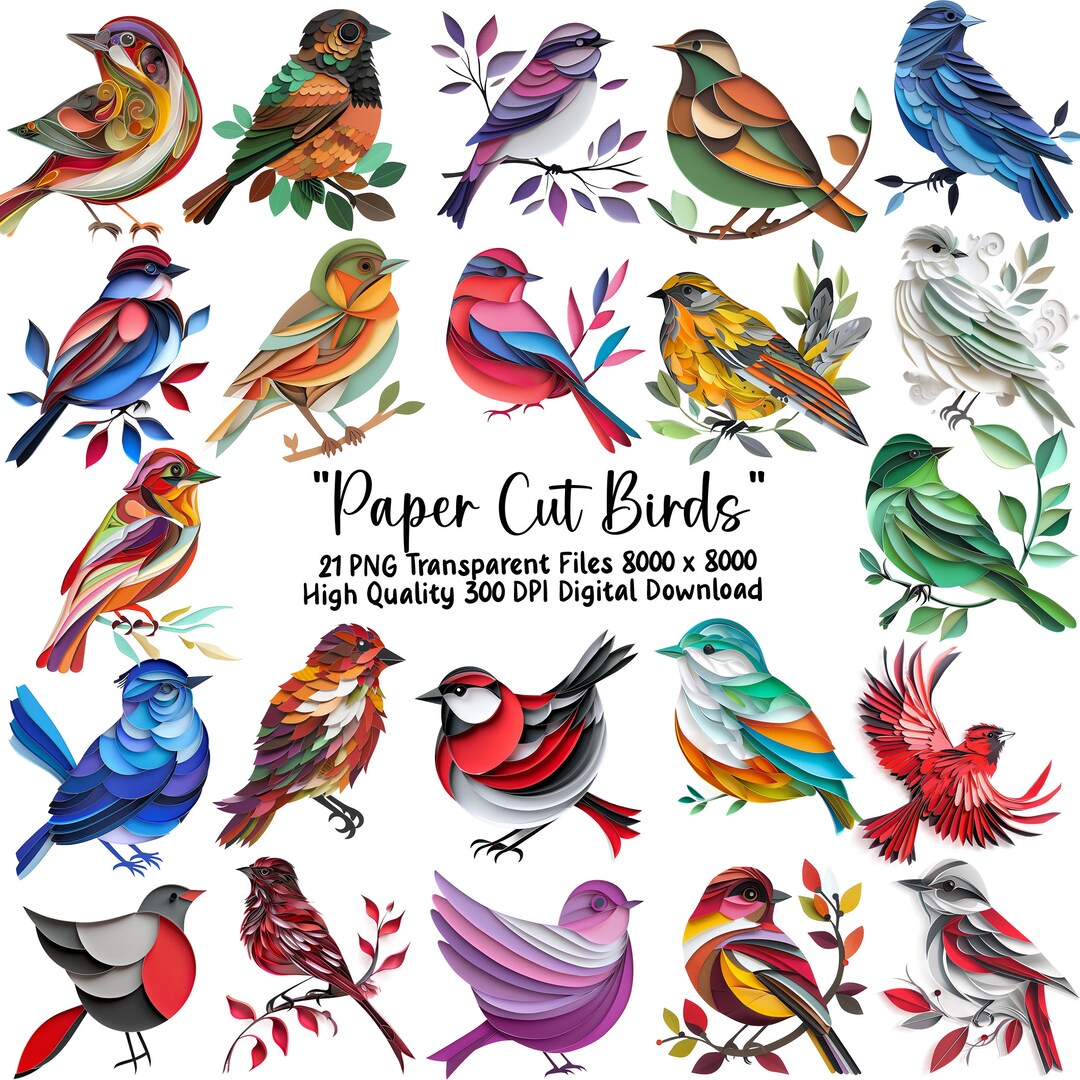 Whimsical Paper Bird Clipart: Elegant Crafting Graphics (digital ...