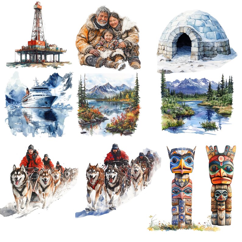 Alaska Clipart Set: Wildlife, Indigenous People, Educational Art ...