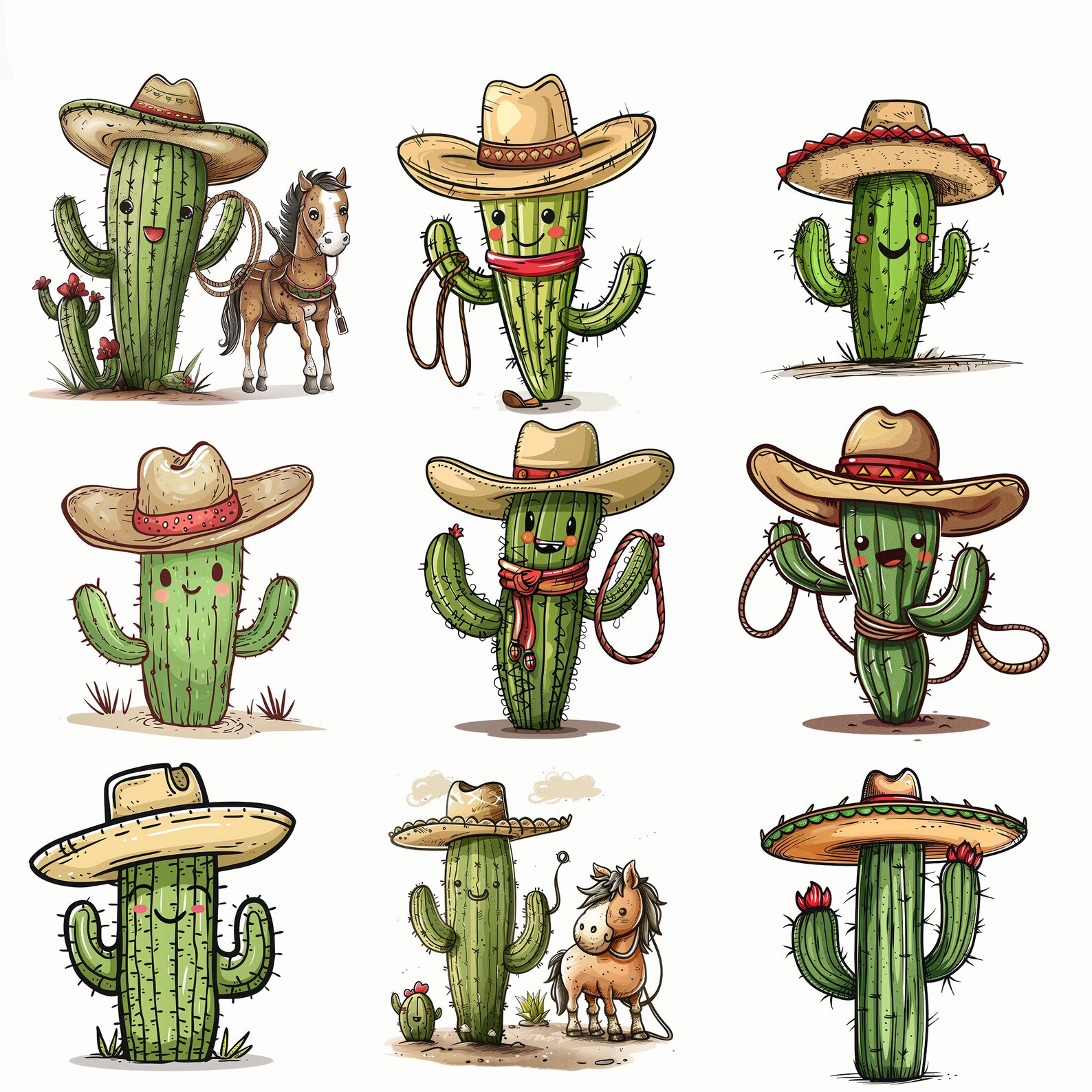Cowboy Cactus Clipart, Whimsical Cacti Clipart, PNG, Invitations ...