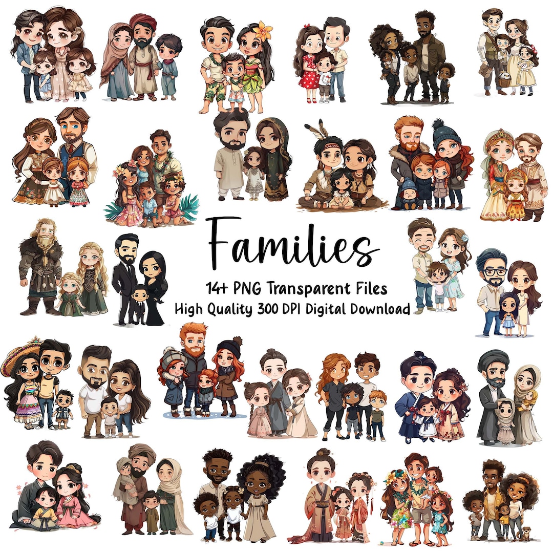 Families Around the World Clipart, Multicultural Families, Traditional ...