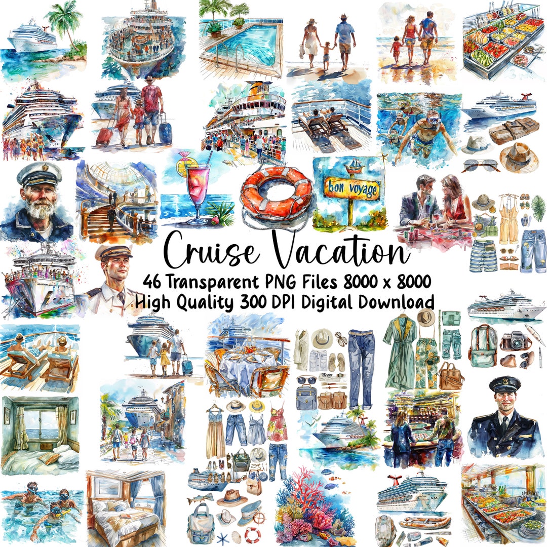 Ocean Cruise Clipart Set - Tropical Holiday Graphics for Commercial Use ...