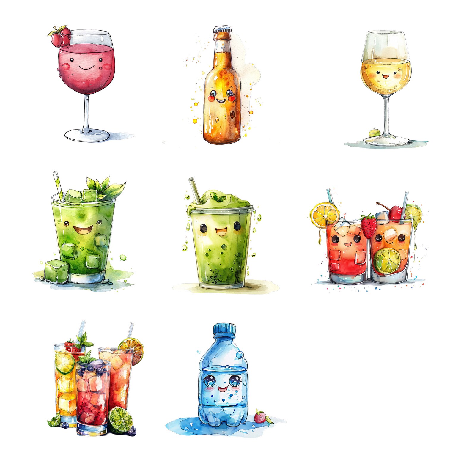 Kawaii Drink Clipart, Cute Beverage Graphics, Kawaii PNG, Adorable ...