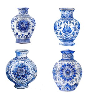 Blue Toile Vase Clipart: Chinoiserie Style (commercial Use) - Etsy