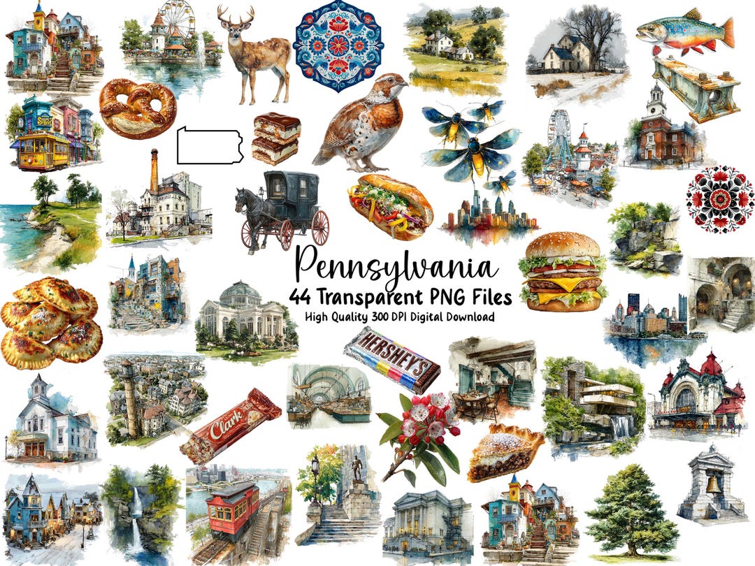 Pennsylvania Clipart Bundle: State Symbols, Landmarks & Culture (PNG ...