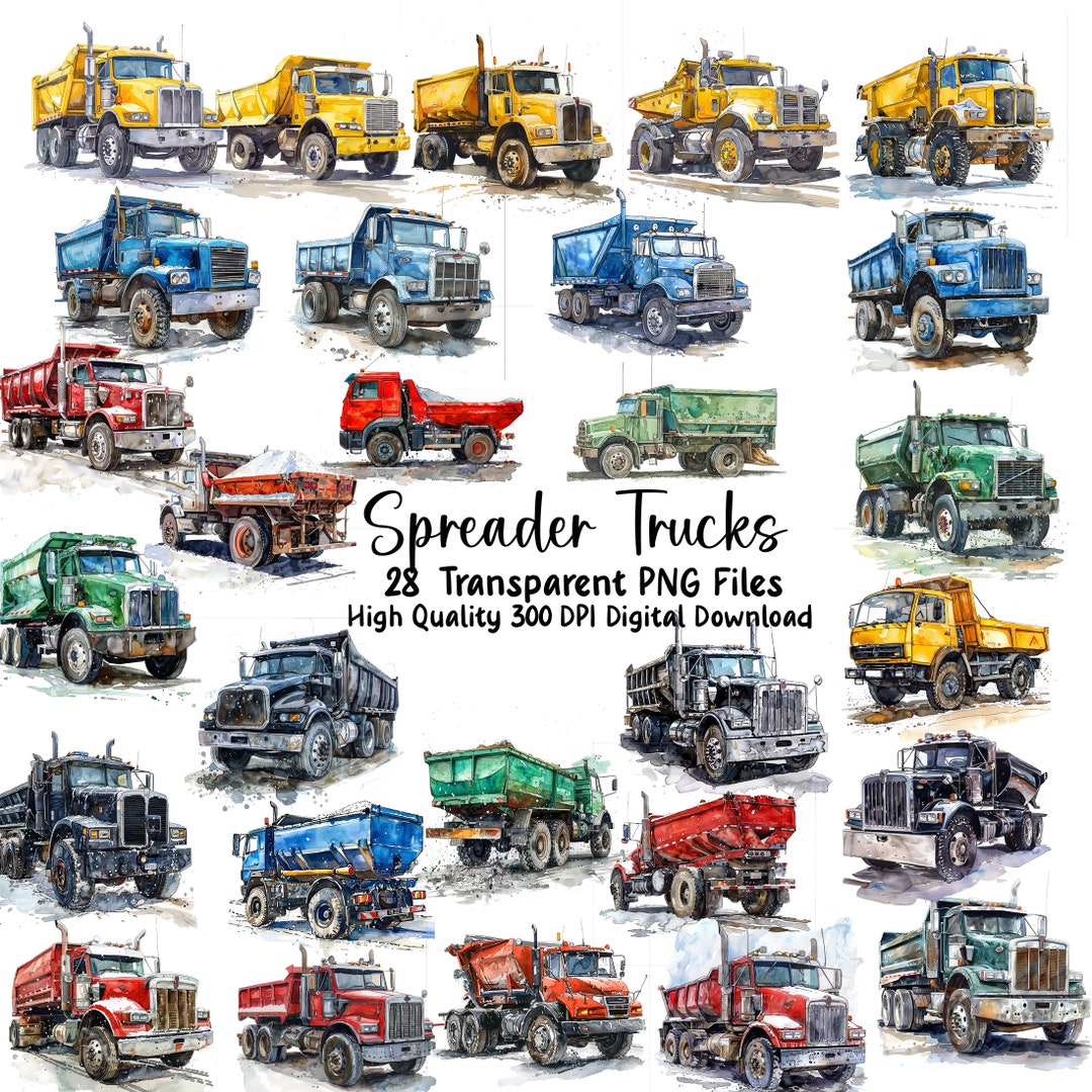 Spreader Truck Clipart Bundle, Big Rig Images, 28 Trucks, Instant ...