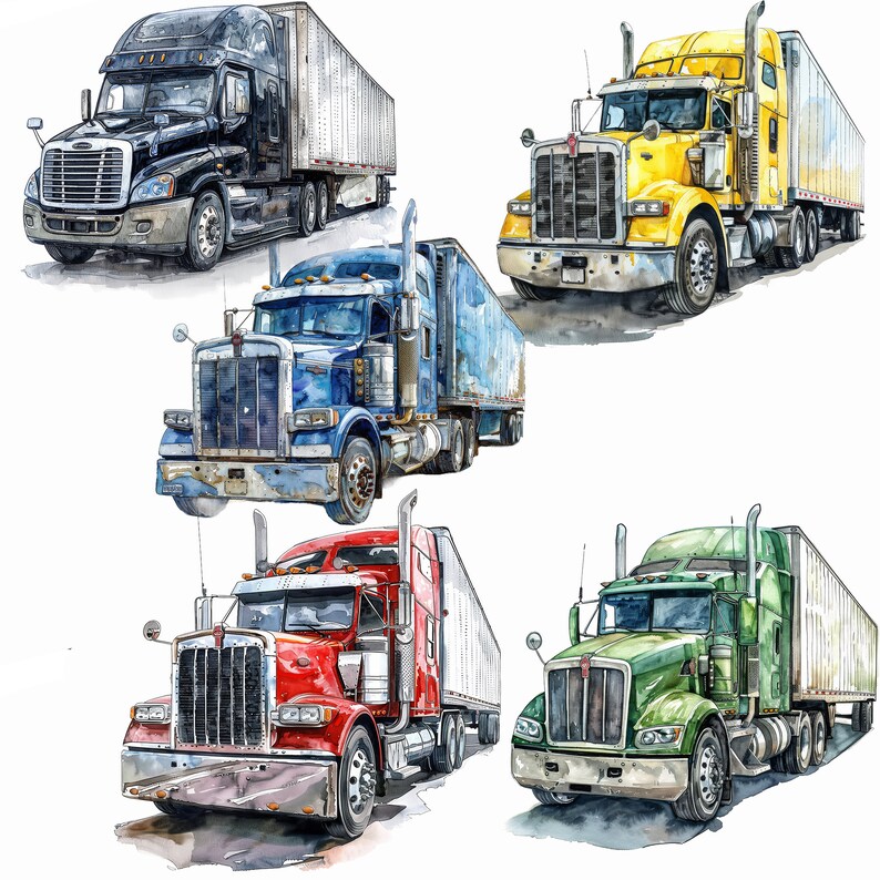 Semi-truck Clipart Bundle, Big Rig Images, 15 Trucks, Instant Download ...
