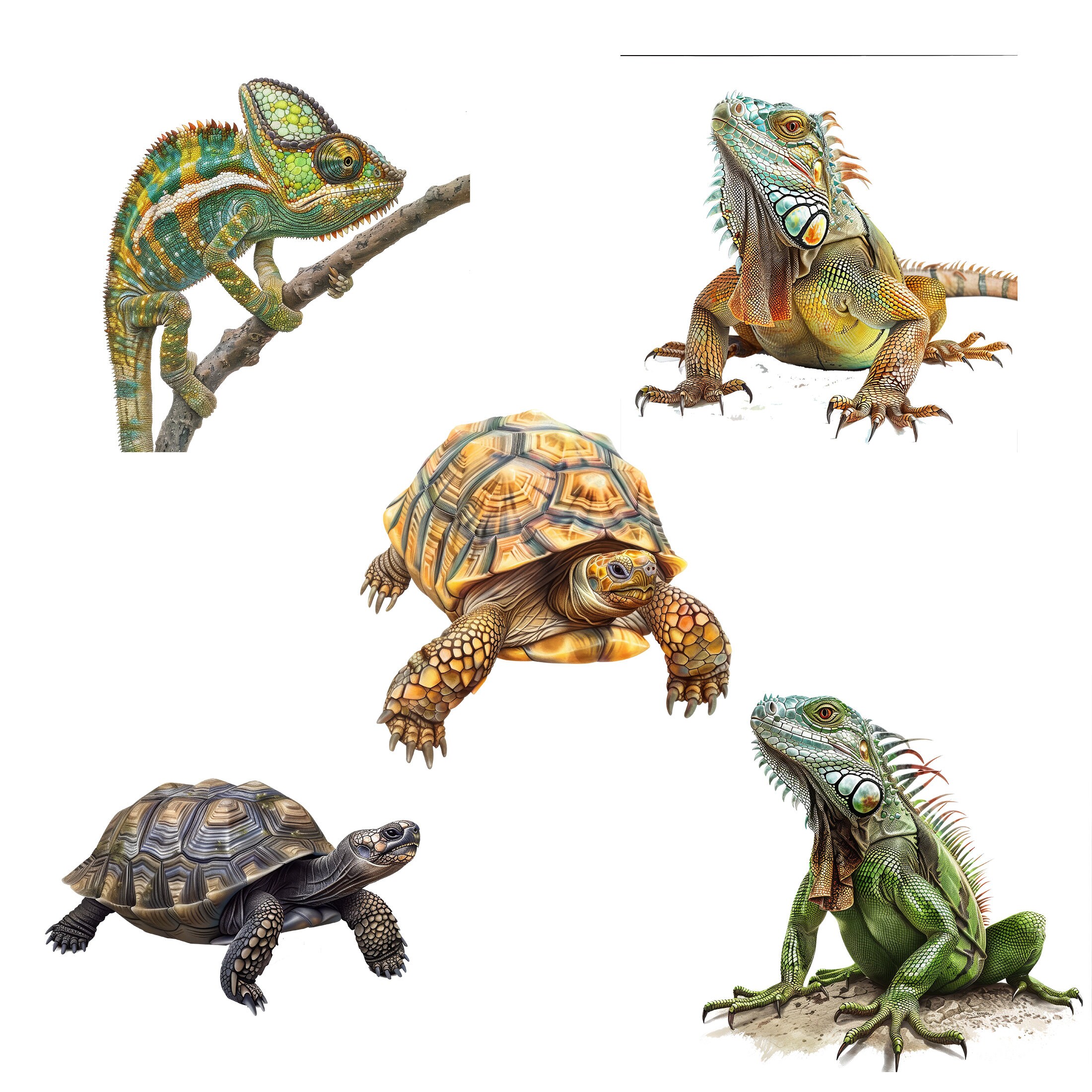Reptiles Watercolor Clipart, Chameleon, Lizard, Snake, Turtle ...