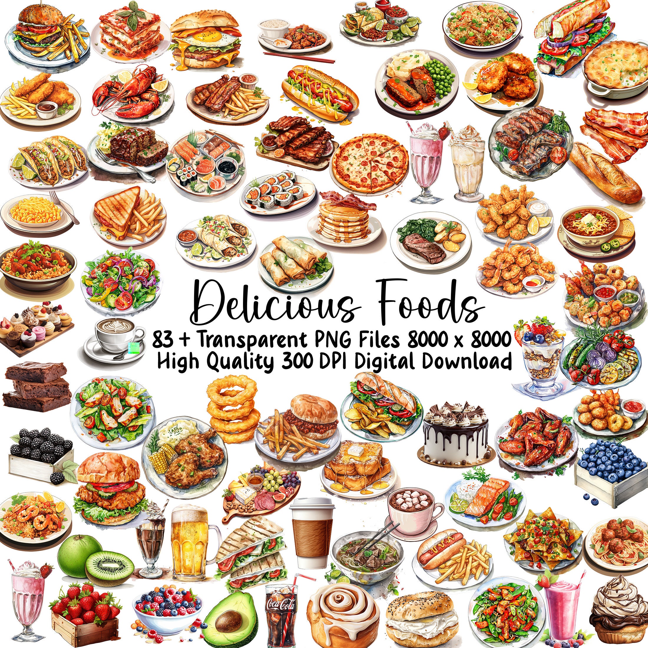 Food Clipart Bundle: 83+ Transparent PNG Images (commercial Use) - Etsy