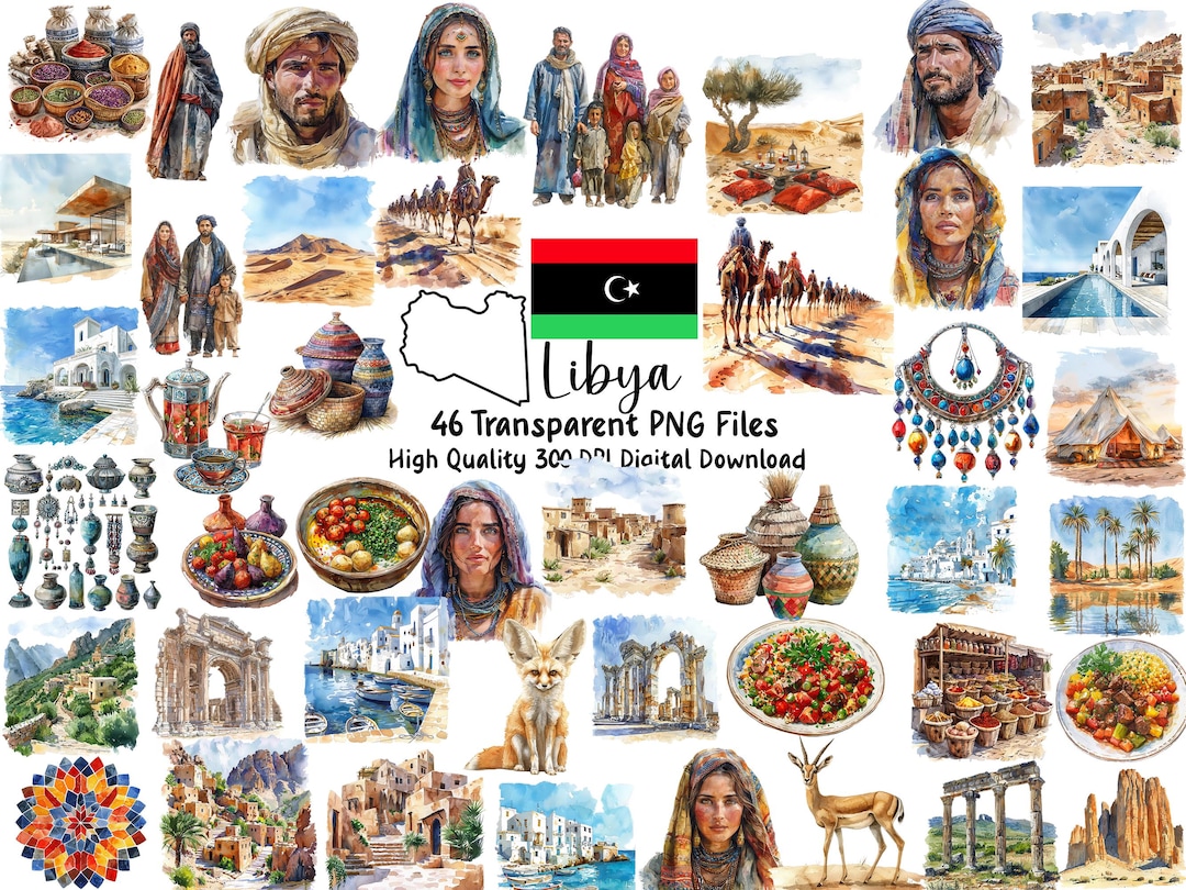 Libya Clipart, Libyan Watercolor Illustrations, North Africa Culture ...