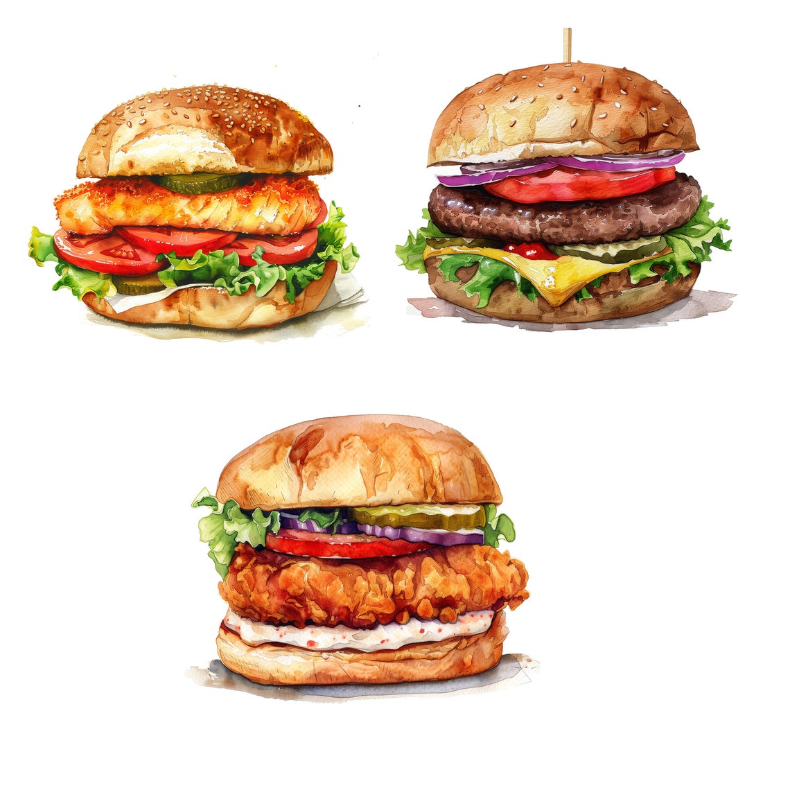 Watercolor Sandwiches II Bundle, PNG, Breakfast Sandwich, Digital ...