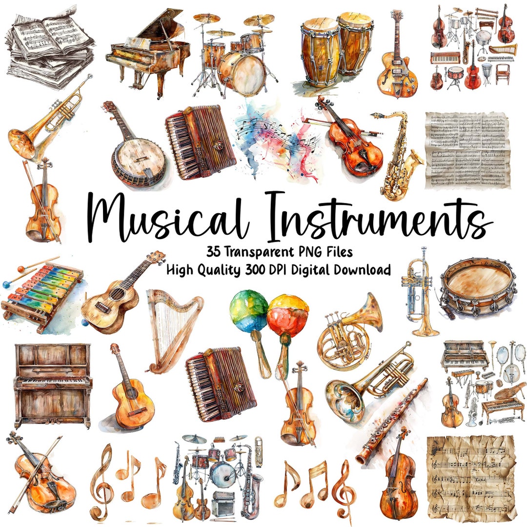 Musical Instrument Clipart Set, Piano Clipart, Guitar Clipart, Violin ...
