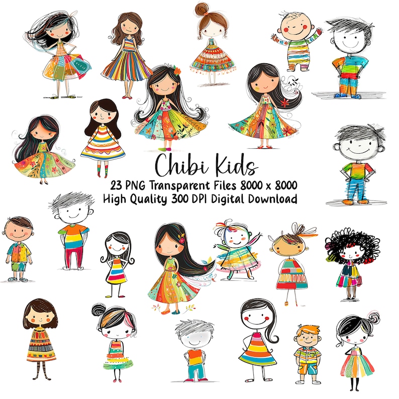 Whimsical Chibi Kids Clipart Set Boys and Girls Bundle, Instant ...