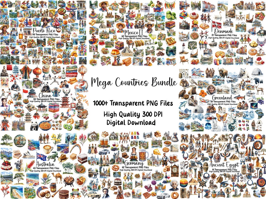 Countries Clipart Bundle: Landmarks, Travel, Culture (digital Download ...