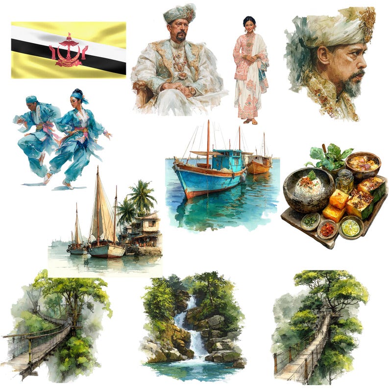 Brunei Clipart Set | Brunei Landmarks, Culture, Food & Traditional ...