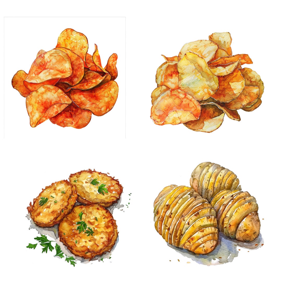 Watercolor Potato Clipart, PNG, French Fries, Potato Chips, Baked ...