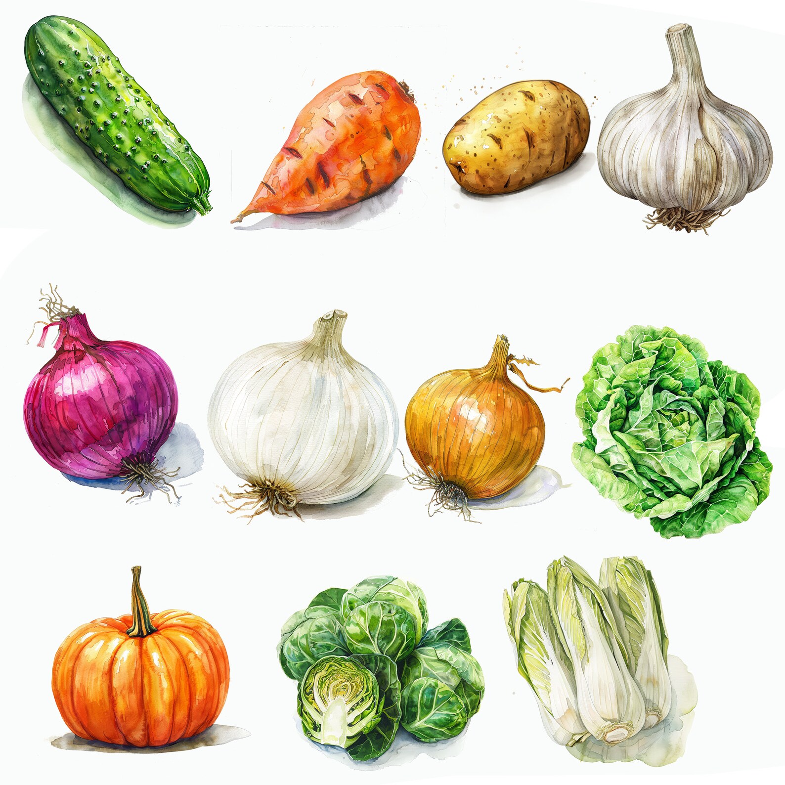 Watercolor Vegetable Clipart, Fresh Vegetable Images, PNG Files ...