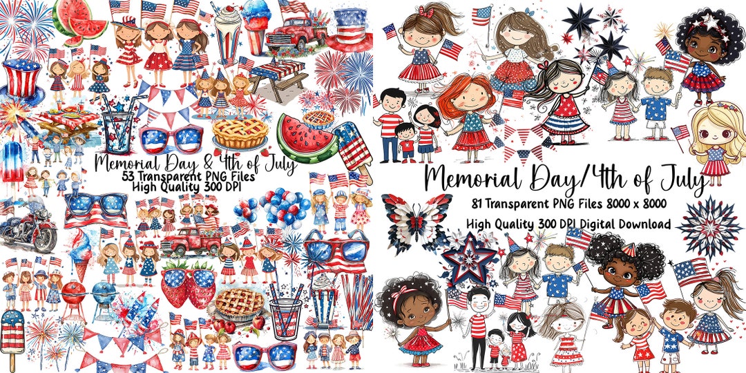 July 4th & Memorial Day Clipart Bundle, Patriotic Images, Holiday ...