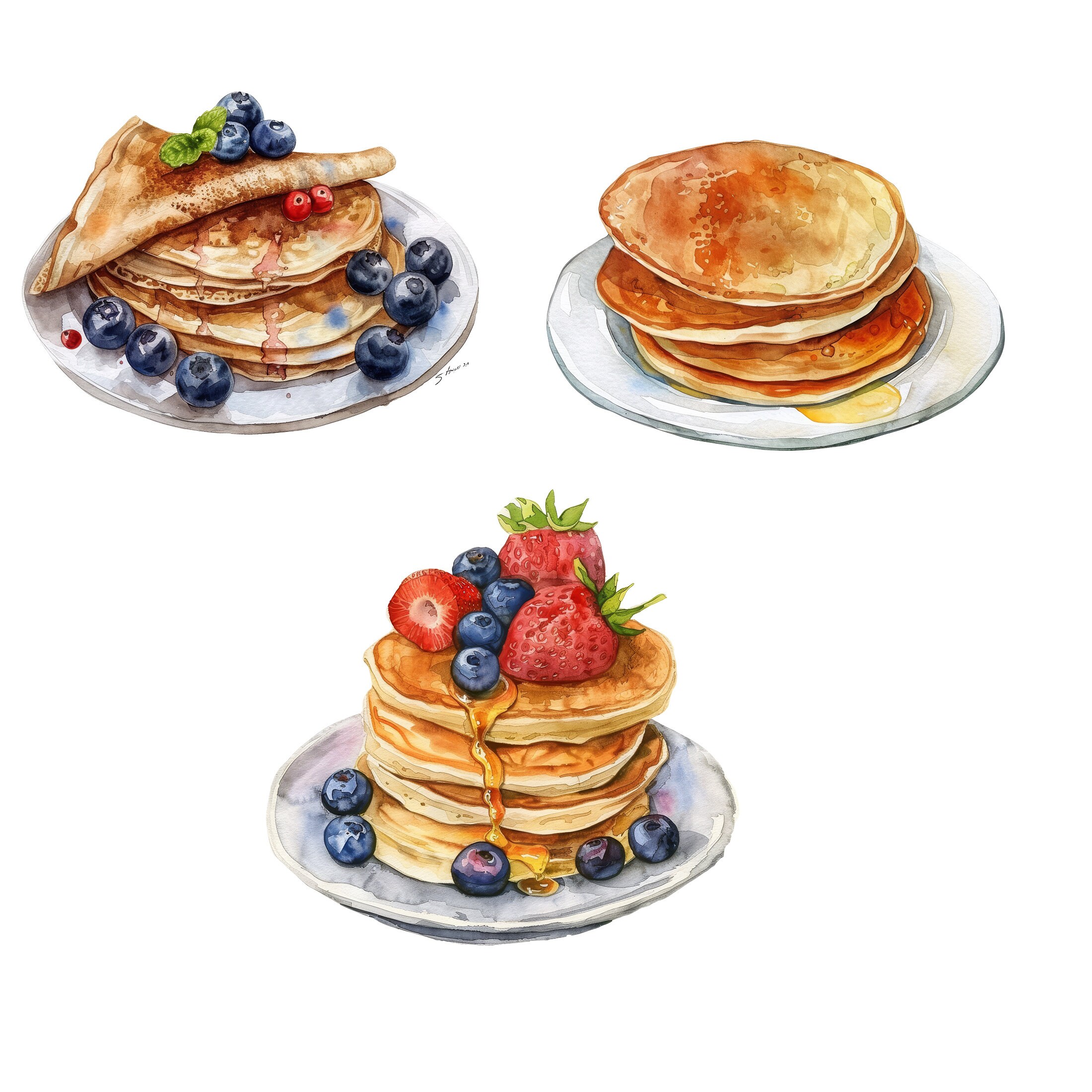 Watercolor Pancake Clipart Bundle: Breakfast PNG (commercial Use) - Etsy