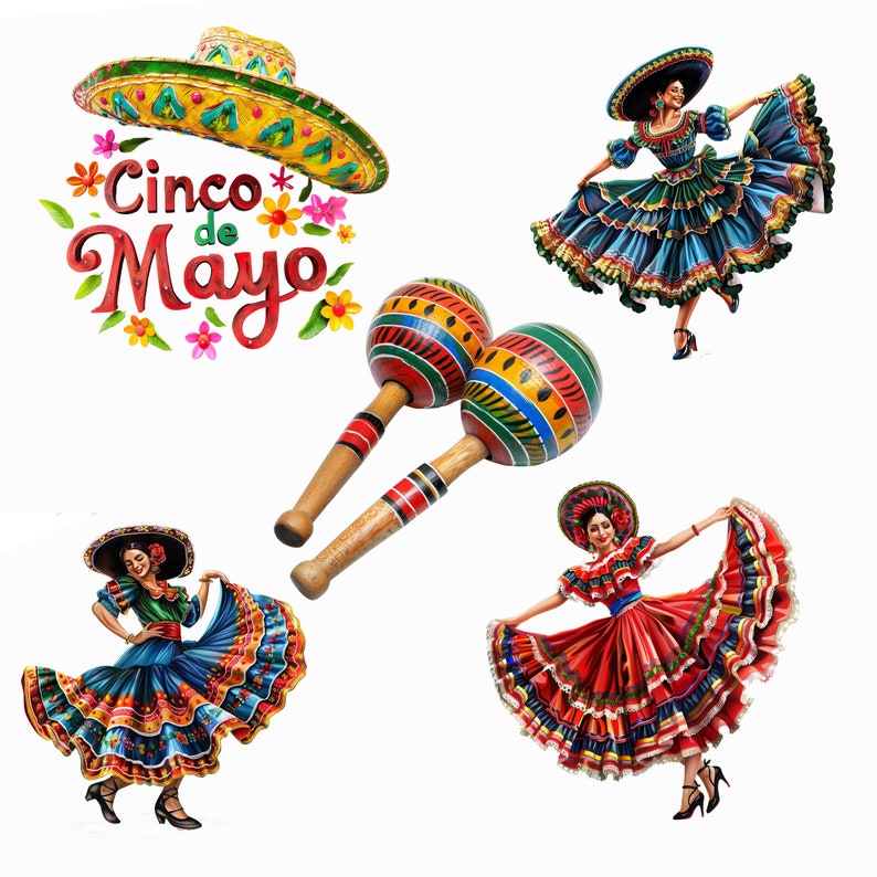Vibrant Cinco De Mayo Clipart Collection PNG Watercolor Mexican Fiesta ...