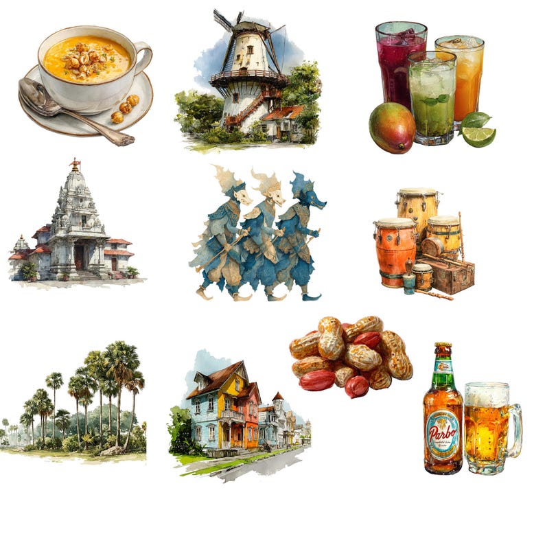 Suriname Clipart | Cultural Landmarks, Flag, Food & Travel PNG Bundle ...