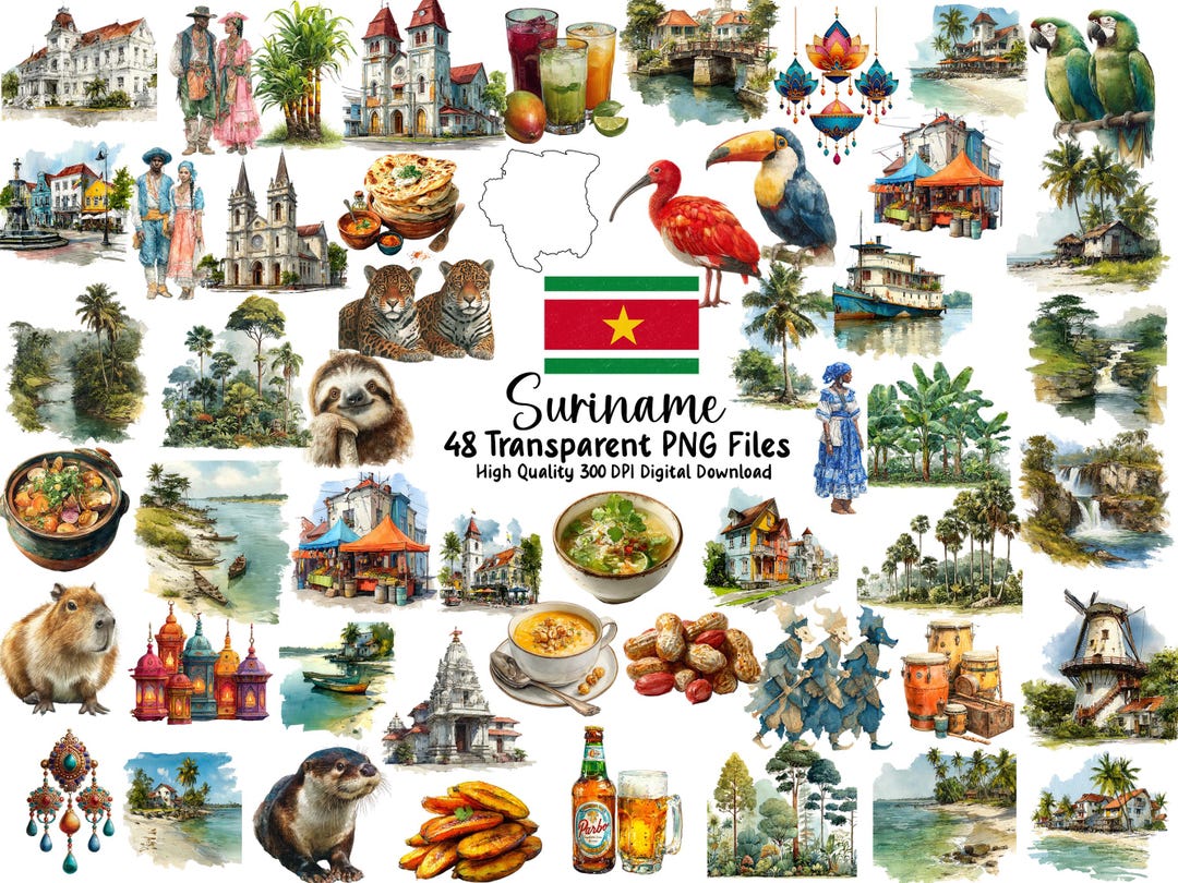 Suriname Clipart | Cultural Landmarks, Flag, Food & Travel PNG Bundle ...