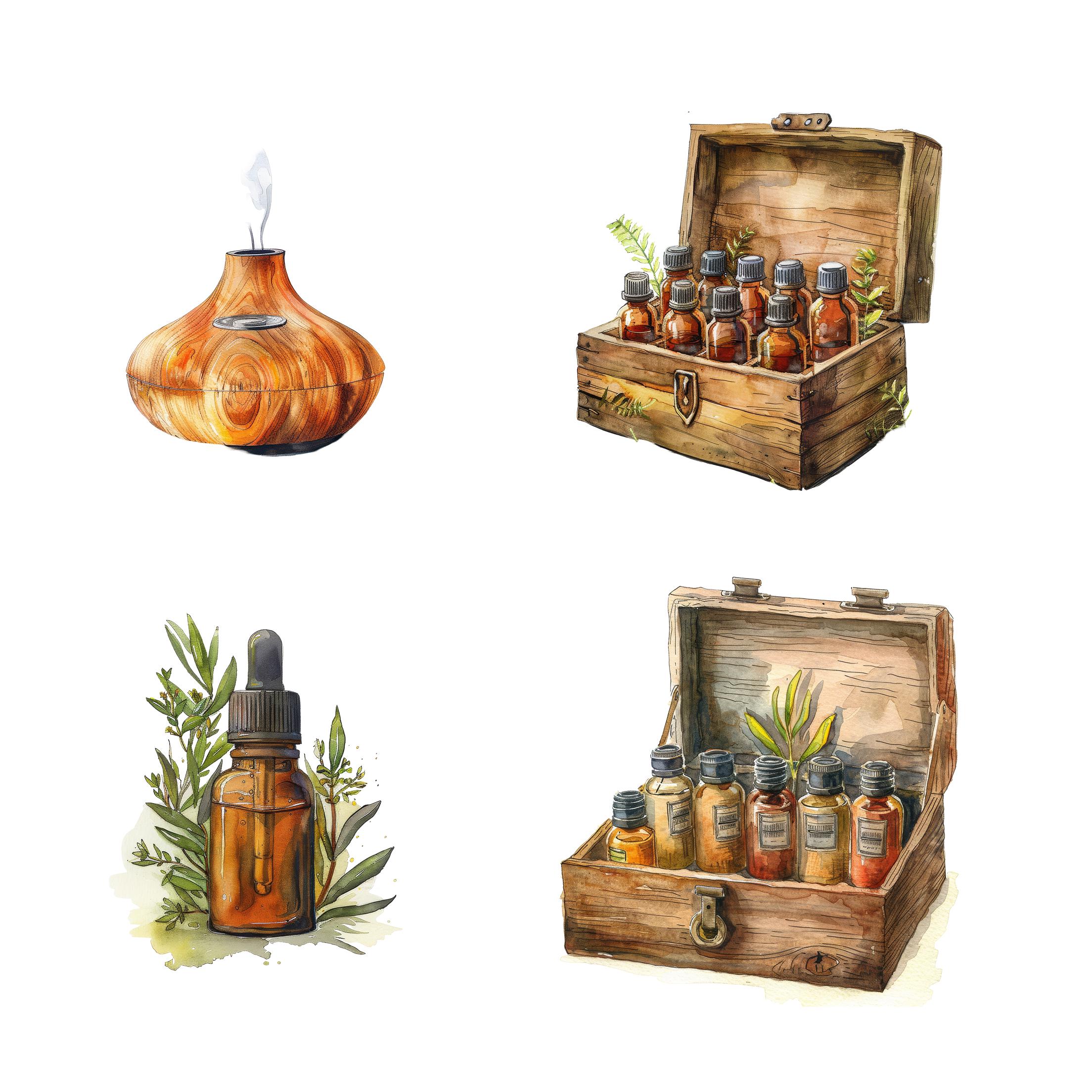 Watercolor Essential Oils Clipart: Aromatherapy PNG Images (digital ...