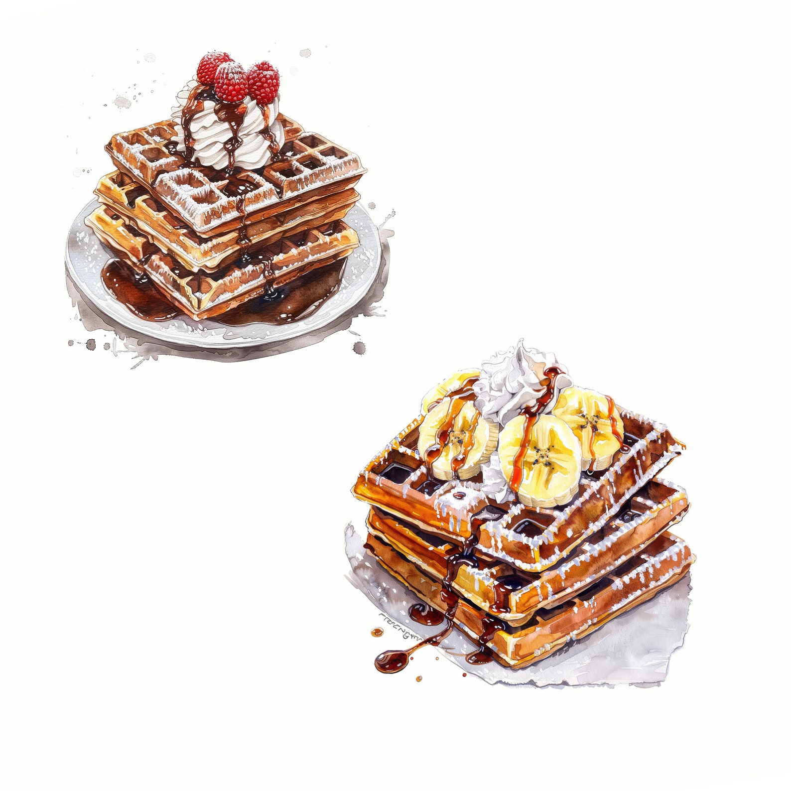Watercolor Waffle Clipart, Chicken and Waffles, Sweet Waffles, Savory ...