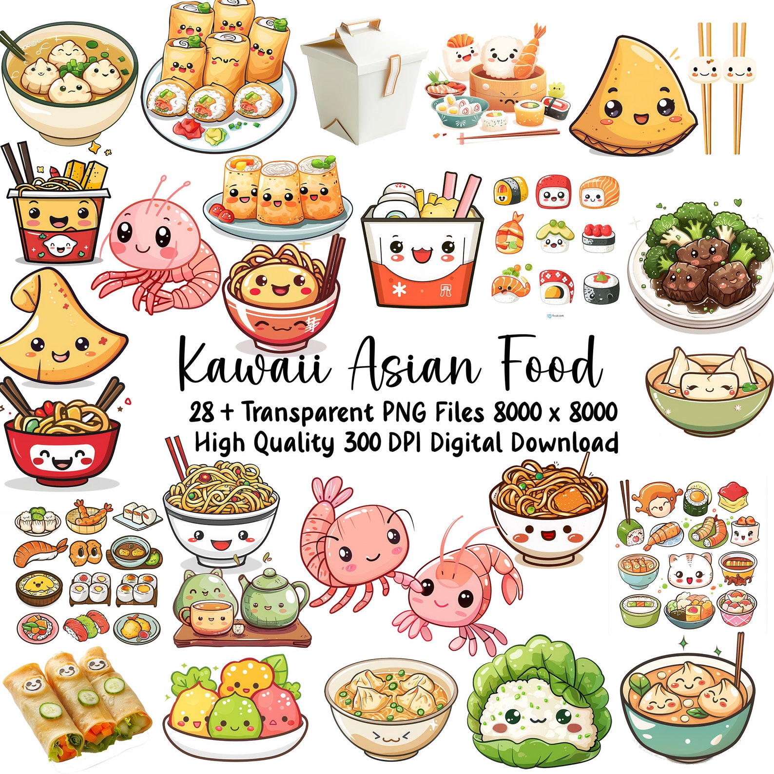 Kawaii Noodles & Ramen Clipart Pack Cute Asian Food Graphics Commercial ...