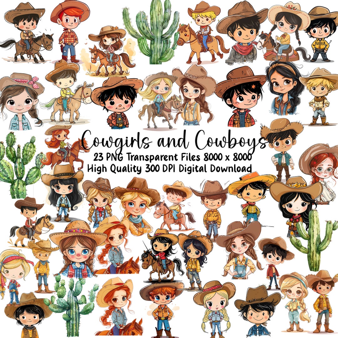 Cowgirls and Cowboys Clipart Bundle, Cute Cowboys, Cute Cowgirls ...