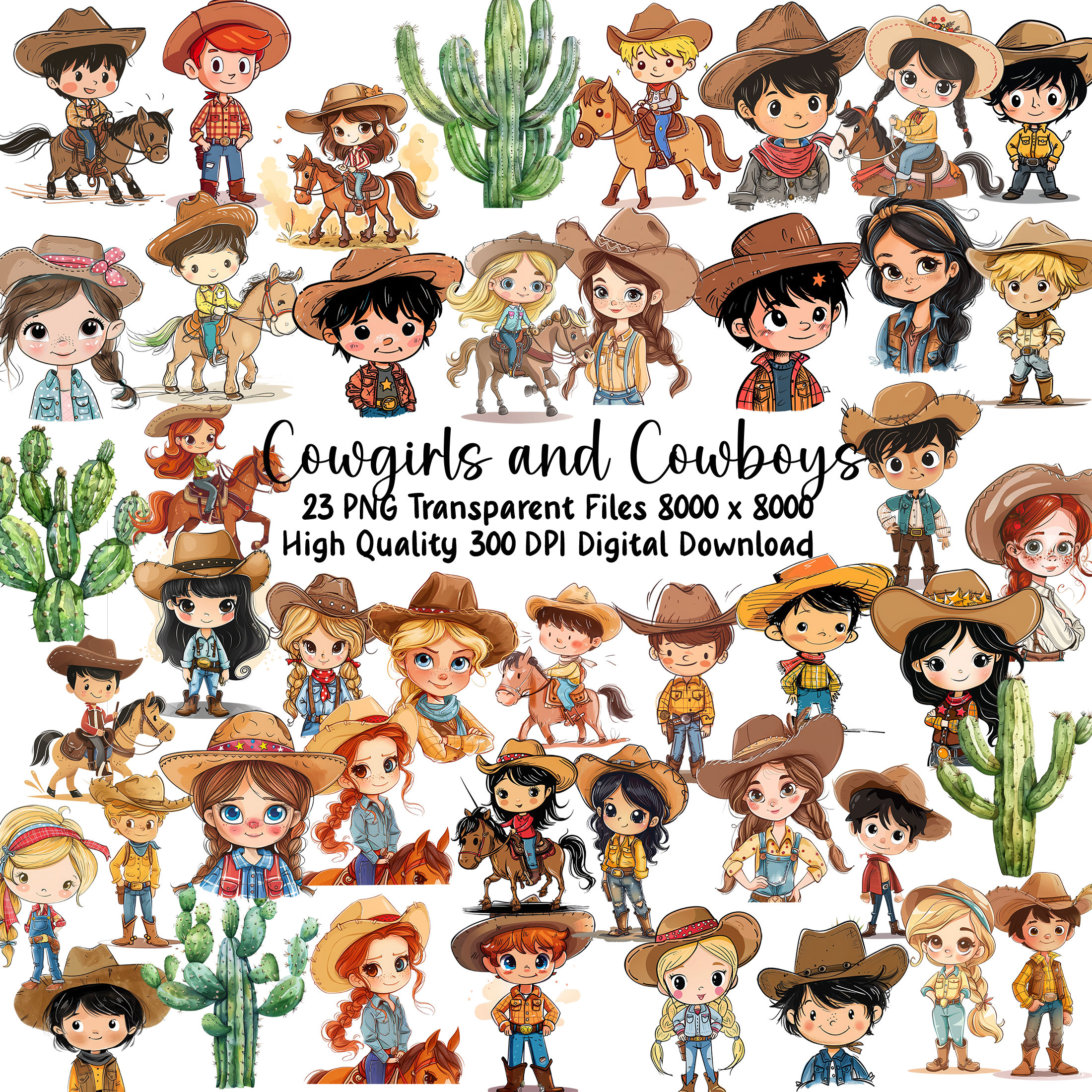 Cowgirls and Cowboys Clipart Bundle, Cute Cowboys, Cute Cowgirls ...