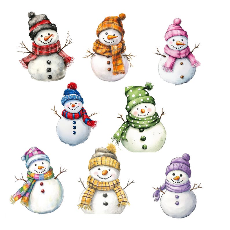 Watercolor Snowmen Clipart: Whimsical Winter PNG Images (commercial Use ...
