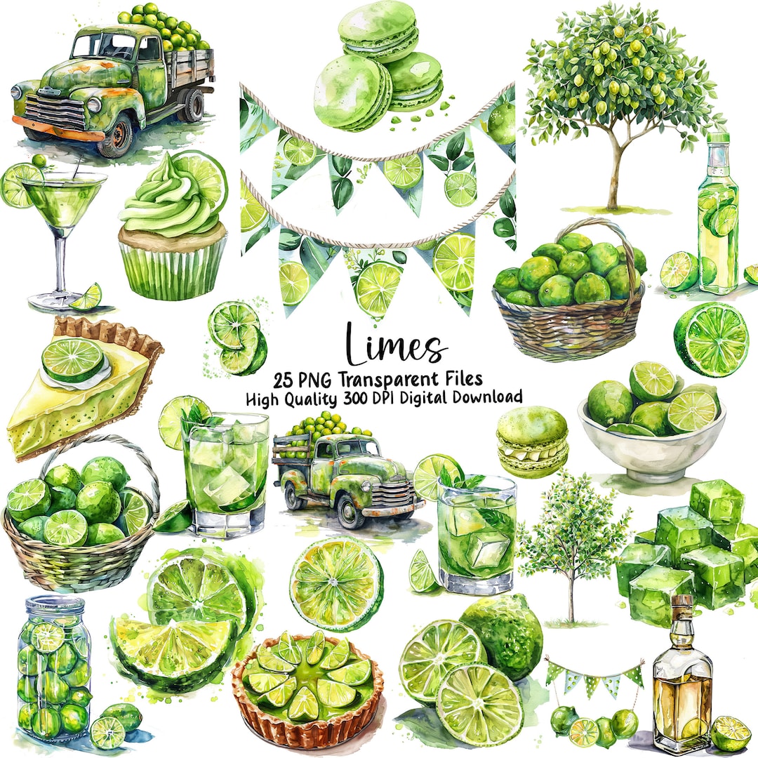 Watercolor Lime Clipart, PNG Files, Invitations, Menus, Commerical Use ...