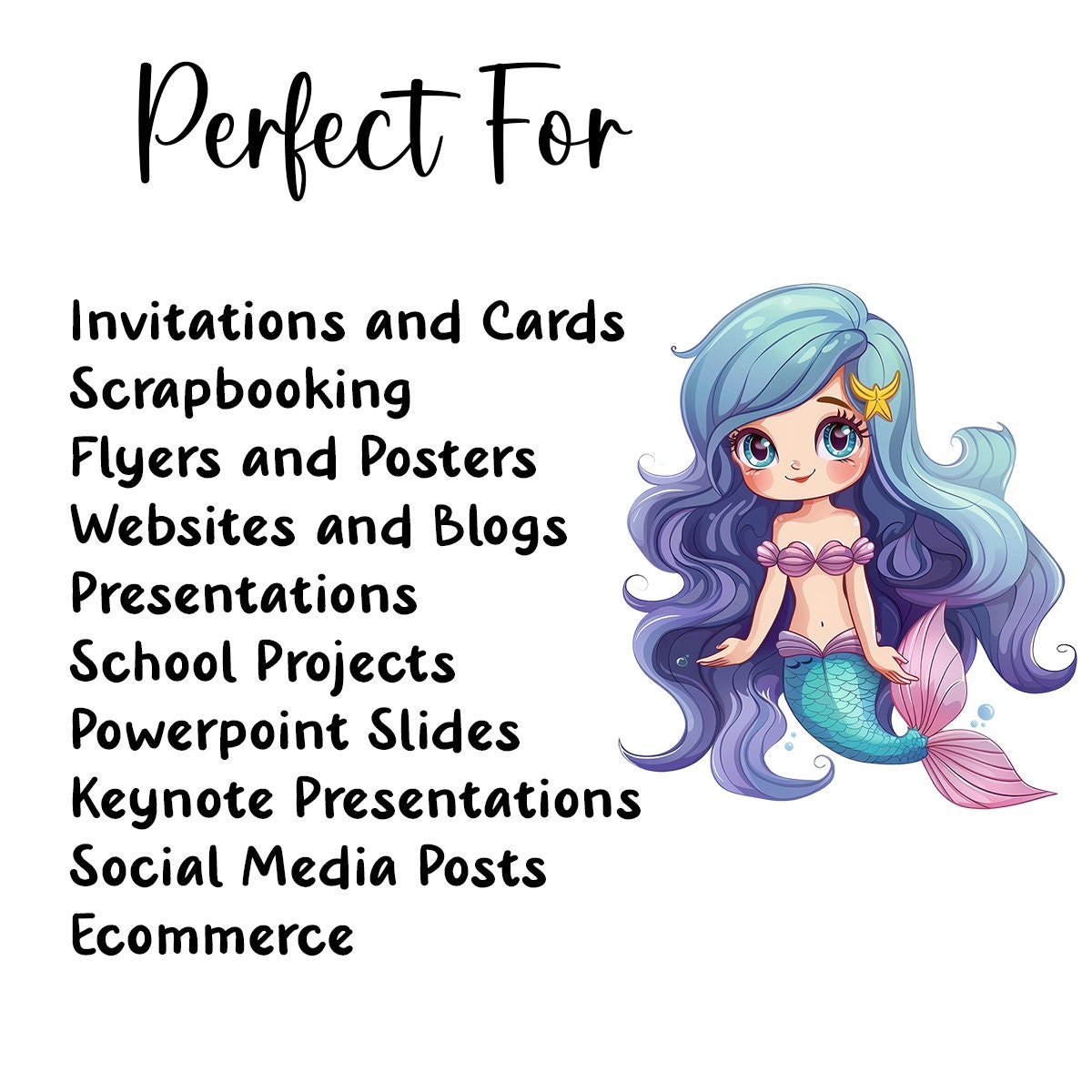 Chibi Mermaid Bundle Clipart, Whimsical Mermaids, PNG, Instant Download ...