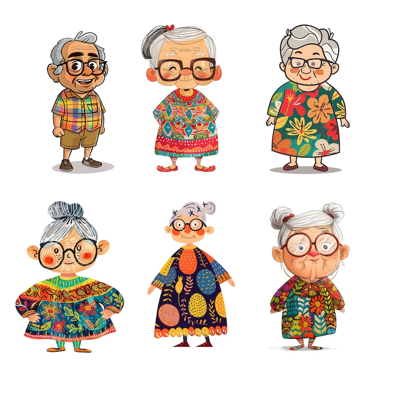 Sweet Grandparent Clipart Set, Cute Grandma & Grandpa, Instant Download ...