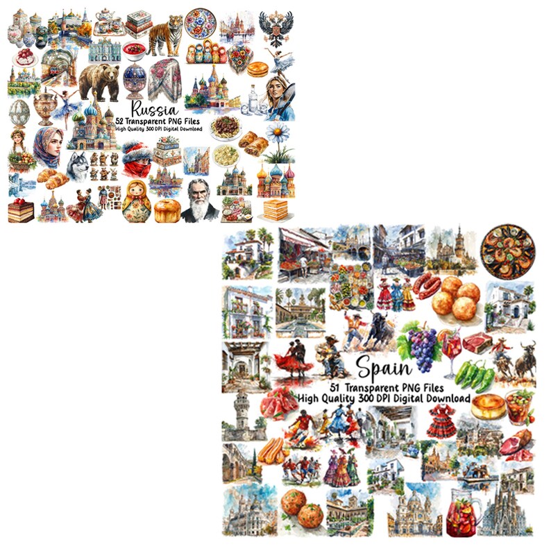 European Countries Clipart Bundle | 26 Nations Travel Landmarks ...