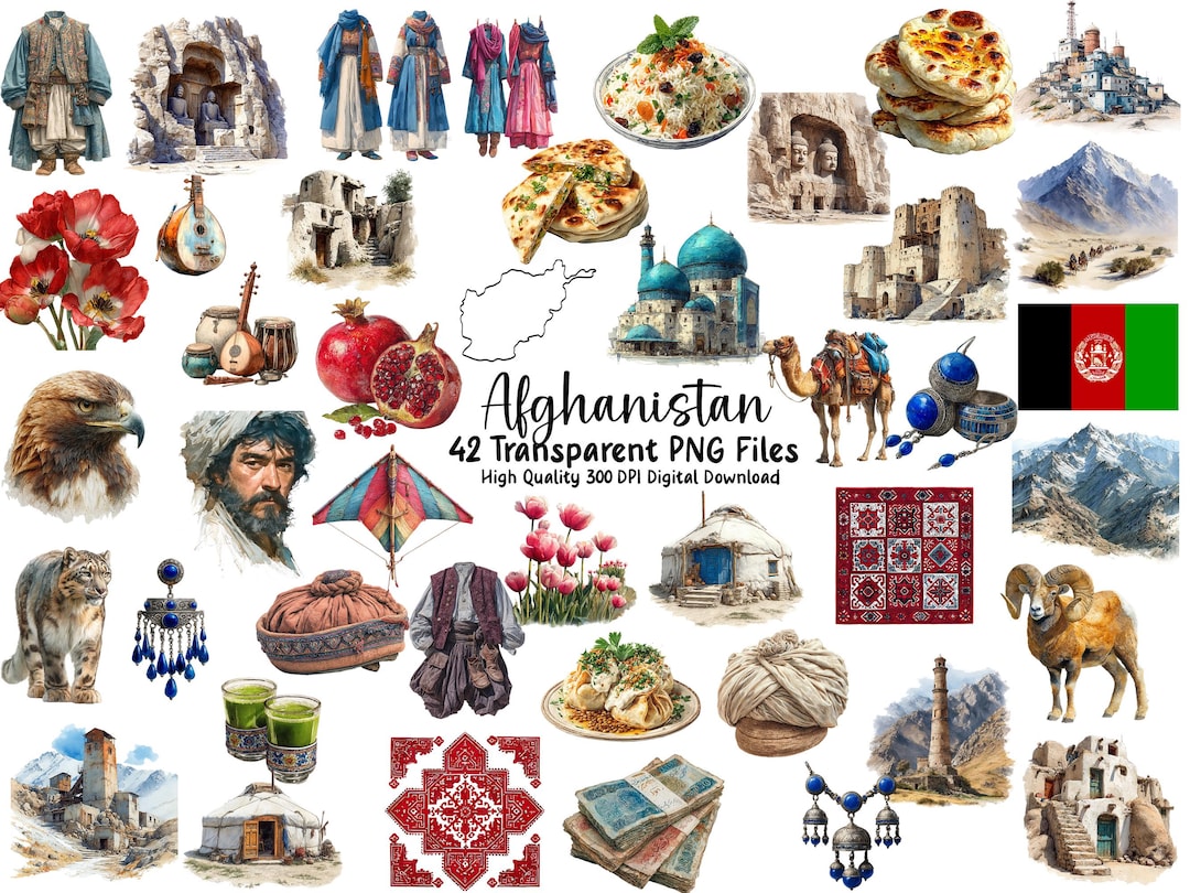 Afghan Culture Clipart: Landmarks, Food & Flag PNG Stickers (commercial ...