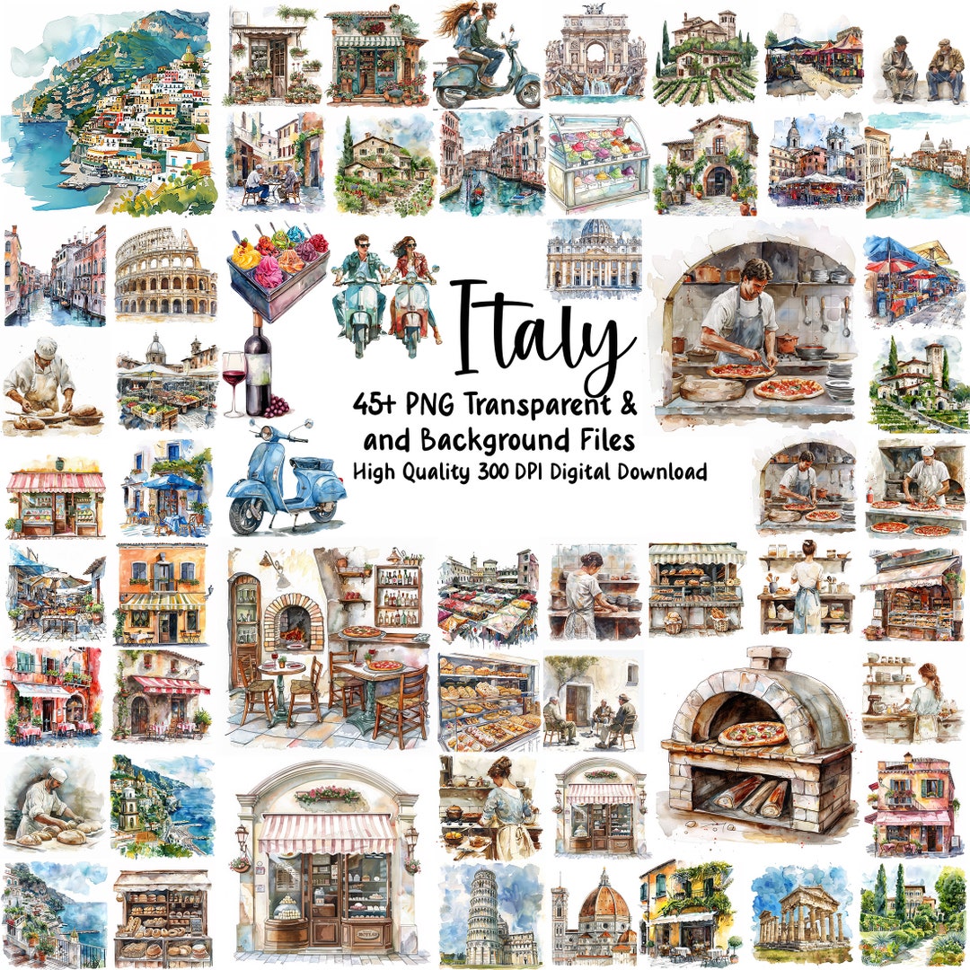 Beautiful Italy, Watercolor Summer Clipart, Travel, Italian Sceneries ...