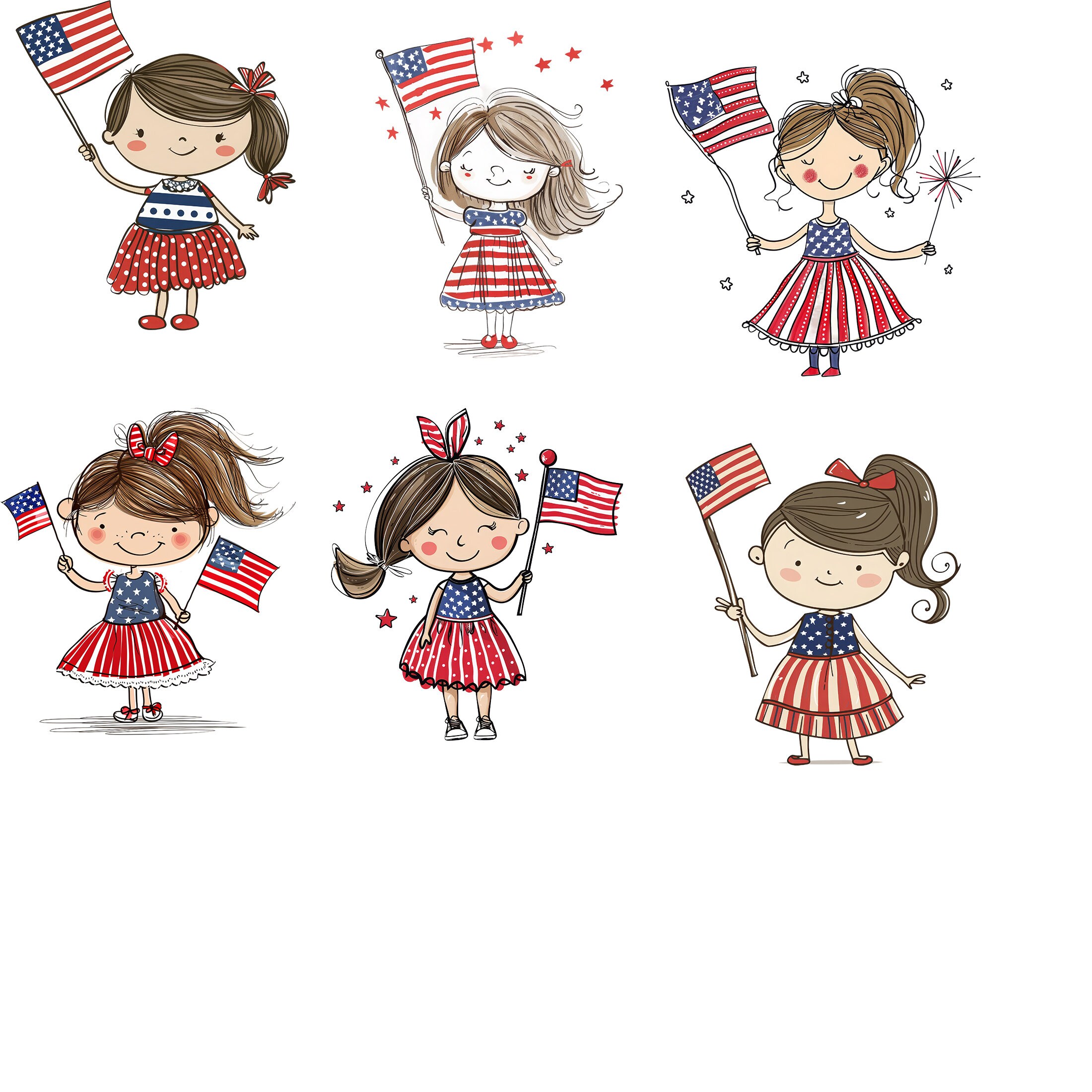 Patriotic Kids Clipart Bundle: July 4th & Memorial Day Pngs (commercial ...