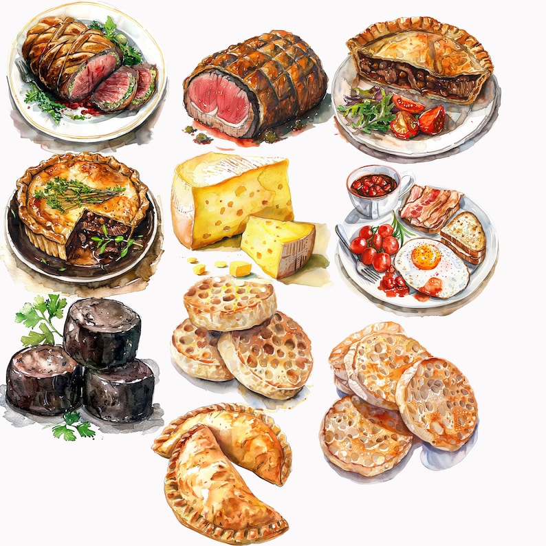 Watercolor British Food Clipart, Food Menu Art, England, Scottish ...
