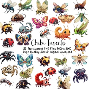 Chibi Insect Clipart Bundle, Bug Clipart Collection, Commercial Use ...