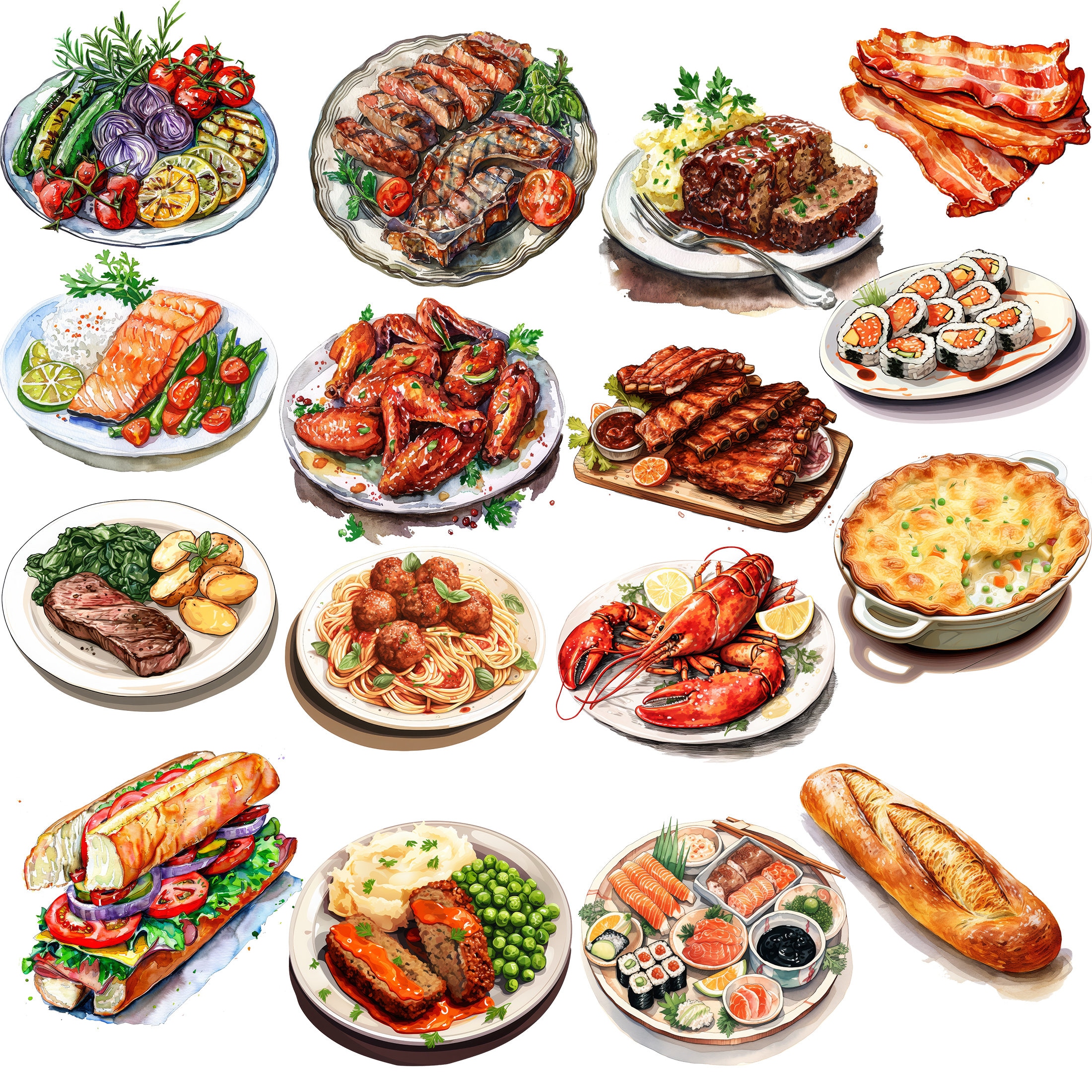 Food Clipart Bundle: 83+ Transparent PNG Images (commercial Use) - Etsy
