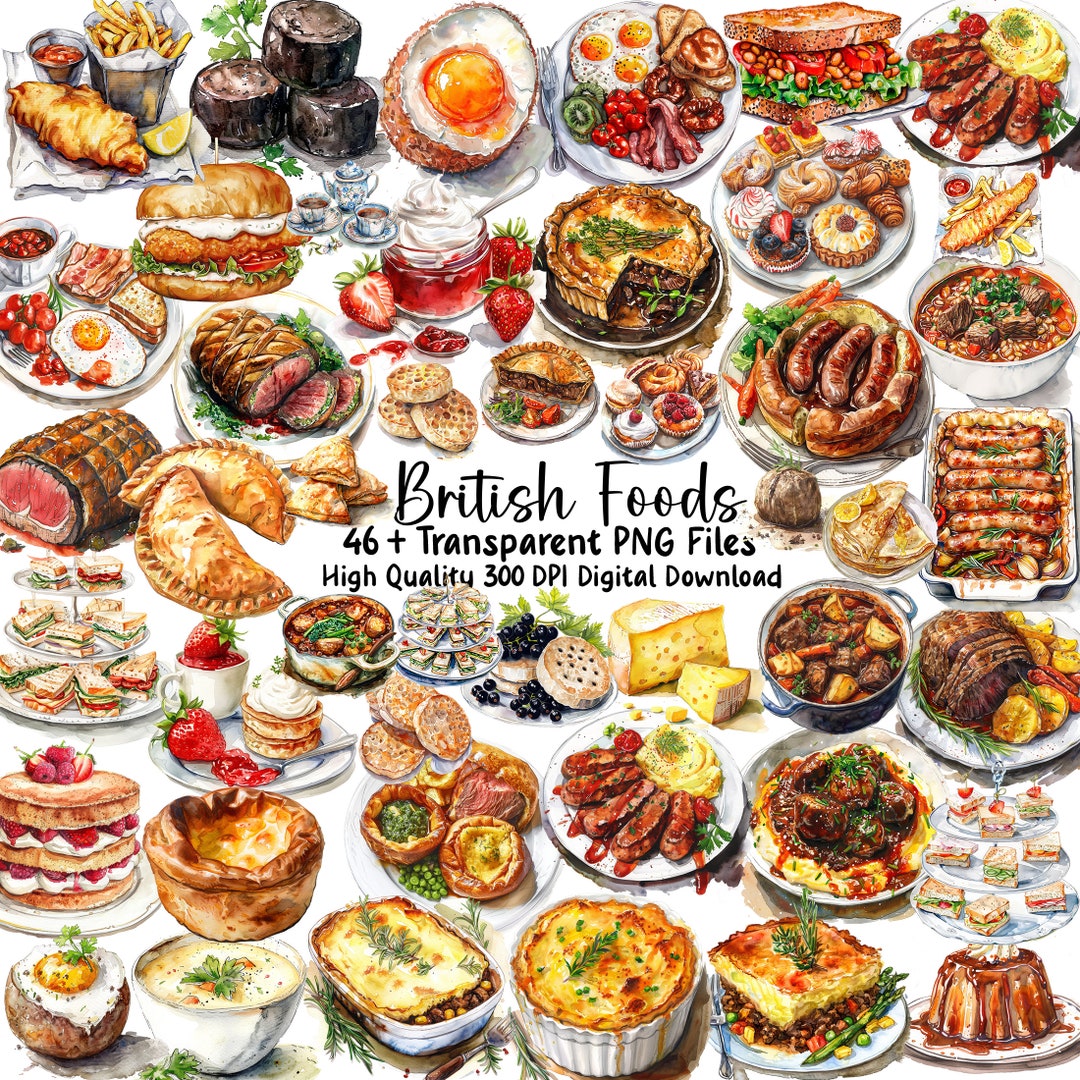 Watercolor British Food Clipart, Food Menu Art, England, Scottish ...